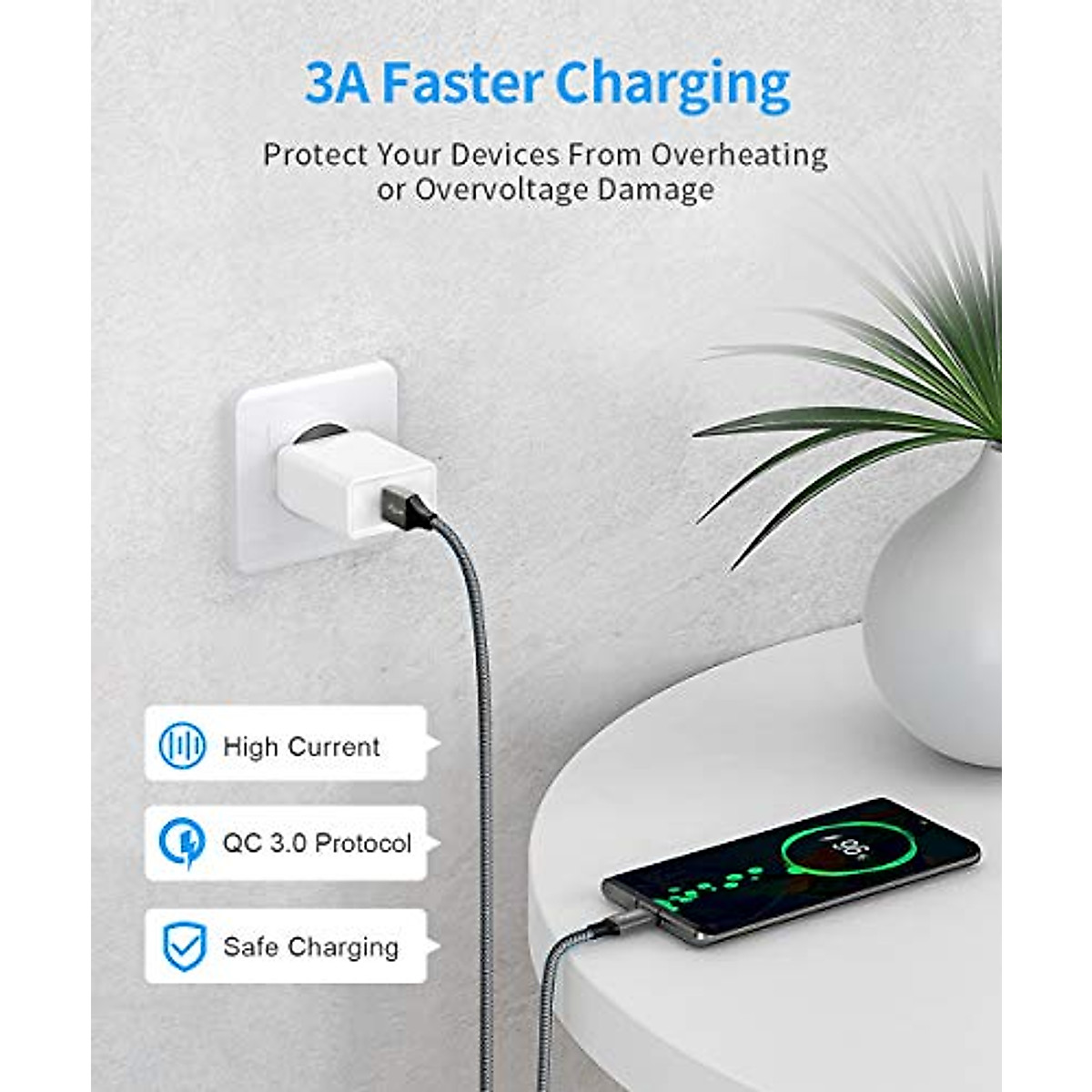 etguuds USB C Cable Fast Charging [4-Pack, 1/3/6/10 ft], Nylon Braided Type C Charger Cord Compatible with Samsung Galaxy S10 S9 S8 Plus S10E Note 20 10 9 8, A10e A20 A30 A50 A70 A51 A71, LG G6 G7 G8