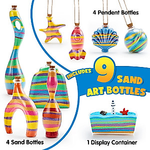 JOYIN 22PCS Sand Art - Sand Art Kits for Kids, Arts & Crafts for Kids Includes 5 Sand Art Bottles, 4 Pendent Bottles, 3 Sticky Art Sheets with 10 Bright Colors, DIY Crafts Gifts for Boys and Girls
