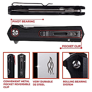Firebird GANZO FH11 Pocket Folding Knife D2 Steel Flip Blade G10 Anti-slip Handle with Clip Hunting Gear Fishing Camping Outdoor Folder EDC Pocket Knife (Black)