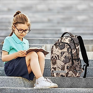 ALAZA French Bulldog Pugs Dogs Animal Backpack for Students Boys Girls Travel Daypack