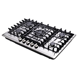 30 Inch Gas Cooktop DT5703 Built-in Stainless Steel 5 Burners Gas Stovetop LPG/NG Convertible Dual Fuel Gas Hob
