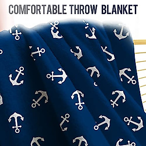 Levens Nautical Anchor Blanket Gifts for Women Girls Boys, Ocean Themed Navy Anchor Decoration for Home Bedroom Living Room Dorm Office, Soft Warm Lightweight Throw Blankets Dark Blue 50"x60"