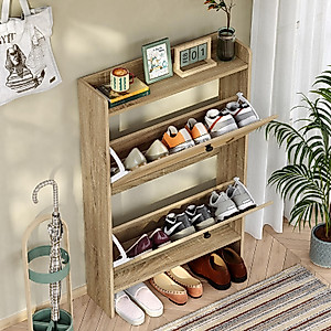 furomate Shoe Rack Storage Cabinet with 2 Natural Semi-Circular Rattan Doors, Entryway Boho Shoe Cabinet for Sneakers, Leather Shoes, High Heels, Slippers, 36.7“ Entryway Furniture