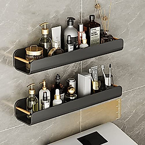 LARRO Bath Shelf Black Wall Mounted Shower Organizer No Drilling Shampoo Holder for Shower Adhesive Space Aluminum For Toilet Kitchen,A1 Tier ( Size : A2 floor )