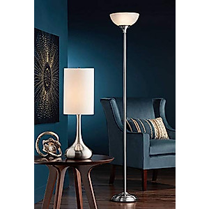 360 Lighting Maddox Modern Torchiere Floor Lamp 71" Tall Satin Nickel Silver Slim Profile Alabaster Glass Shade Pole Light for Living Room Reading House Bedroom Home Office