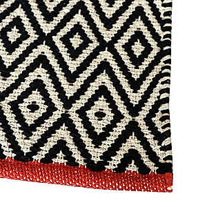 The Home Talk Cotton Area Rug | Carpets Suitable for Living Room, Bedroom, Dining Room, Home Décor | Handcrafted Traditional Rugs | Non-Skid | Diamond Contemporary | 24’’ x 36’’ | Black Store