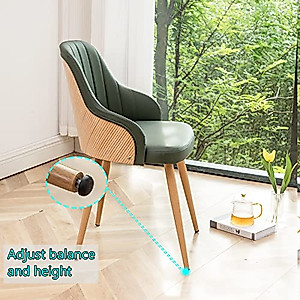 YOUUGIOR Modern Dining Room Chairs, Mid Century Leather Upholstered Accent Arm Chairs,Leisure Side Chairs with Metal Legs and Bamboo Back for Kitchen Room,Dining Room,Set of 2,Green.