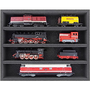 Feldherr Storage Box FSLB055 for Model Railway locomotives, Wagons and Vehicles - 4 Slots for H0 Gauge Horizontal, Amount:2 pcs.