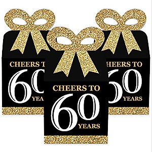 Big Dot of Happiness Adult 60th Birthday - Gold - Square Favor Gift Boxes - Birthday Party Bow Boxes - Set of 12