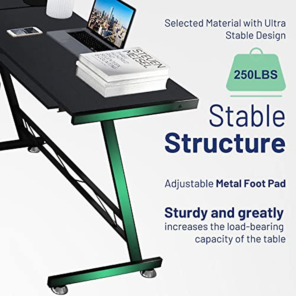 dreamlify Reversible L-Shaped Modern Gaming Pull-Out Keyboard Tray Corner CPU Stand Computer Desk for Home Office Workstation Space Saving, Black