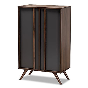 Baxton Studio Naoki Modern and Contemporary Two-Tone Grey and Walnut Finished Wood 2-Door Shoe Cabinet