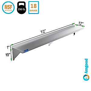 AmGood 12" Width x 72" Length | Stainless Steel Wall Shelf | Square Edge | Metal Shelving | Heavy Duty | Commercial Grade | Wall Mount | NSF Certified