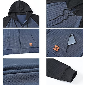 Men's Jacquard PlaidCloth Raglan Sleeve Zipper Hoodie Sweatshirt GreyBlue/Black Large