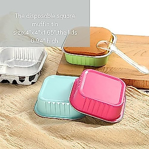 Findful Mini Cake Pans With Lids (10oz,40 Pack) Aluminum Foil Square Cupcake Liners Brownie Baking Cups,Disposable 4”x4” Large Cupcake Pan,Jumbo Muffin Tin Ramekins Holders