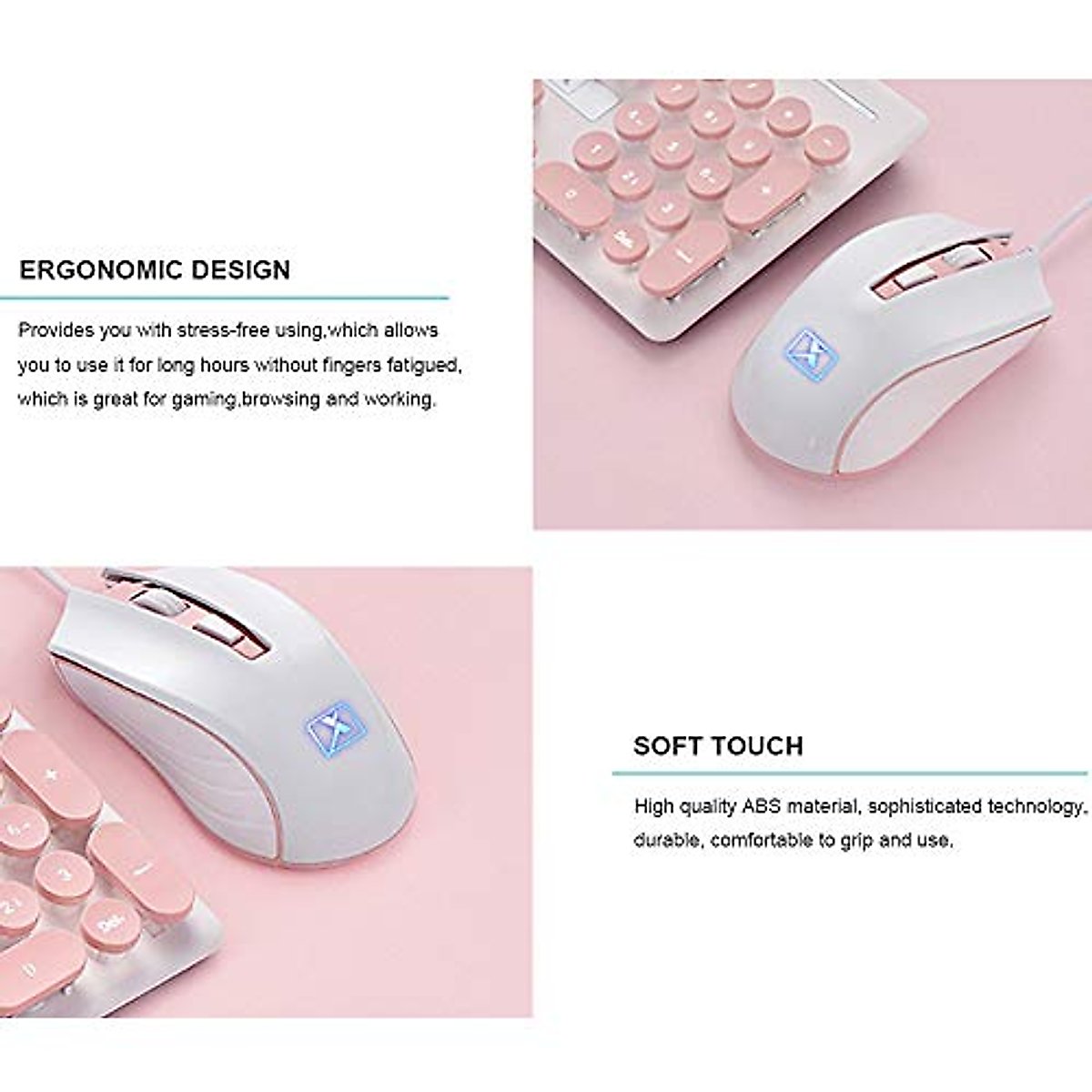 LexonElec Wired Keyboard and Mouse Combo,104 Keys White LED Backlit Punk Keycap Ergonomic Pro Gaming Keyboard,1600DPI 4 Buttons Optical Gaming Mice for Laptop PC (Mint Green)