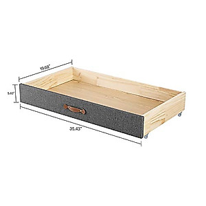 MUSEHOMEINC Upholstered Solid Wood Under Bed Storage Drawer with 4-Wheels for Bedroom/Leather Handle,Wooden Underbed Storage Organizer,Suggested for Twin and Full Size Platform Bed