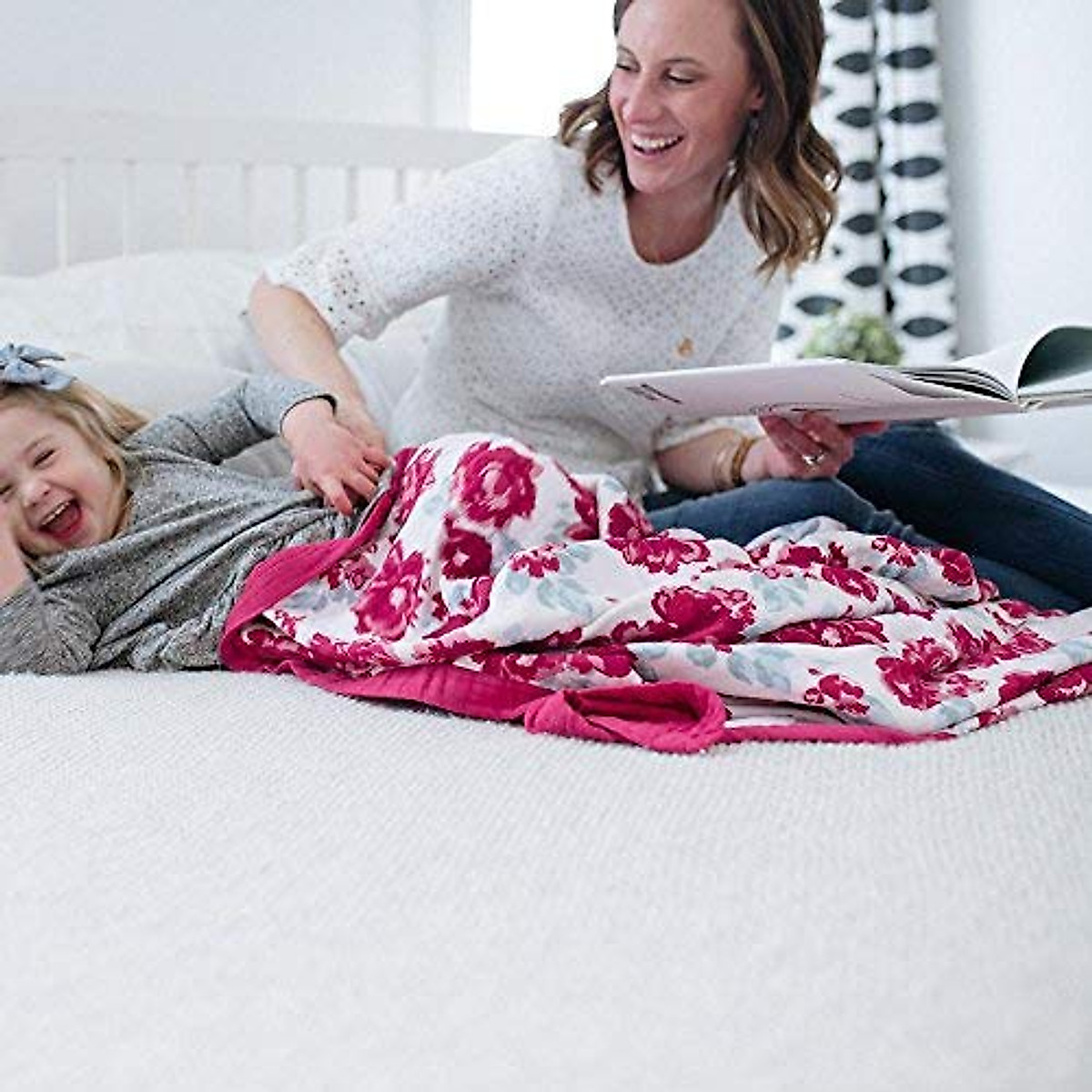 GRACED SOFT LUXURIES Softest Gentle Large Muslin Quilt, 47" x 47" Muslin Baby Receiving Blanket (Peony Paradise)