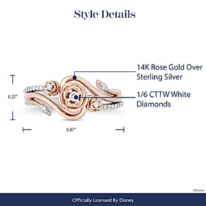 Jewelili Enchanted Disney Fine Jewelry Belle Rose Diamond Ring 1/6 CTTW in 14K Rose Gold over Sterling Silver, Size 9