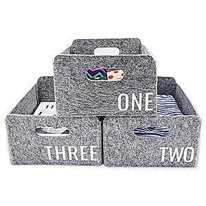 Welaxy Storage Baskets with Inspired Slogan Felt Collapsible Storage Baskets Foldable Storage Cube Shelf Boxes Drawers Organizer bin for Kids Toys Books Clothes Socks Tools organise (One,Two,Three)