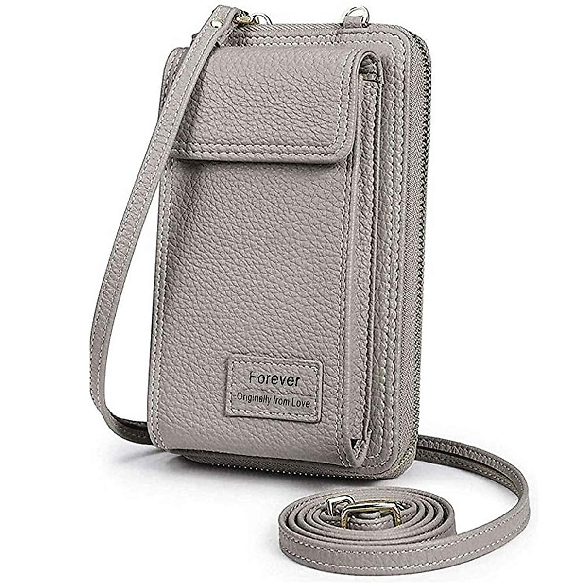 FFpaw Small Cellphone Shoulder Bag Lightweight Leather Crossbody Phone Purse RFID Blocking Card Holder Wallet Handbag for Women(Gray)