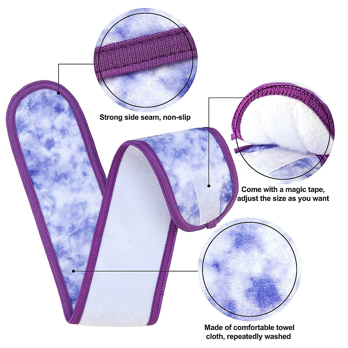 Denfany Spa Facial Headband 4 Pack Ultra Soft Adjustable Terry Cloth Skincare Headband for Face Washing, Shower, Facial Mask, Yoga