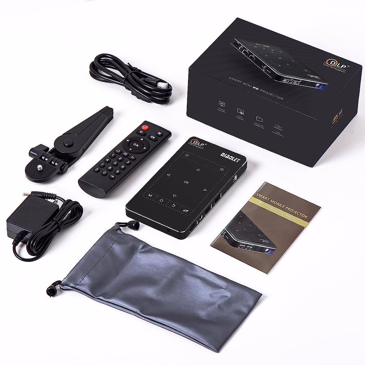 Mini Projector,FEICHEN Portable DLP Projector with 5G WiFi and Bluetooth,Pocket Projector,Support 1080p & 4K HDMI Outdoor Projector for Home Theater,Rechargeable Pico Projector for iPhone Android