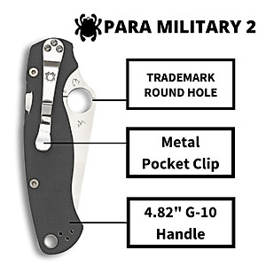 Spyderco Para Military 2 Signature Maxamet Knife with 3.42" Steel Blade and Durable Dark Gray G-10 Handle - PlainEdge - C81GPDGY2