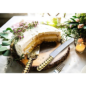 Homi Styles wedding cake knife and server set | Elegant Gold Color With Beaded Handles & Premium 420 Stainless Steel Blades | Cake & Pie Serving Set For Wedding Cake, Birthdays, Anniversaries, Parties