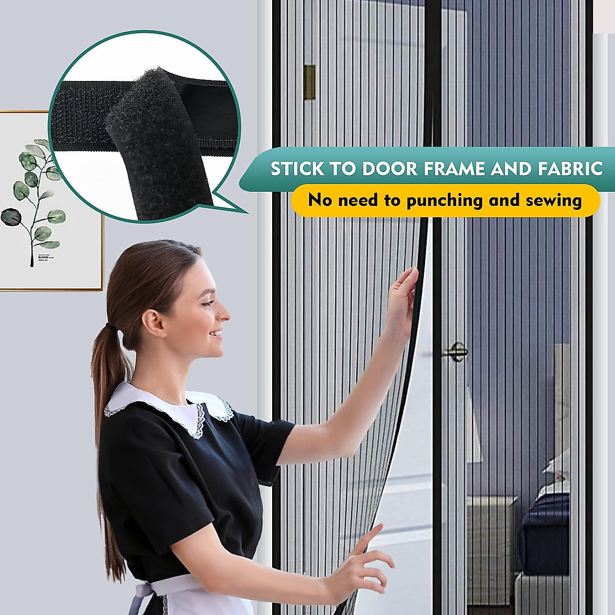 1 in×30 feet Black Heavy Duty Hook And Loop Tape with Adhesive, No Punching Picture Frame & Door Screen Mounting Tape, Keep Couch Cushion from Sliding, Sticky Tape for DIY at Classroom Office Home