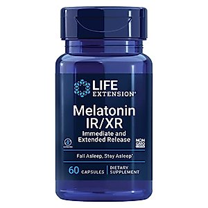 Life Extension Melatonin IR/XR - Immediate & Extended-Release Melatonin - 7 Hours Support - For Uninterrupted Sleep Patterns, Stay Asleep All Night Long - Non-GMO, Gluten-Free – 60 Capsules