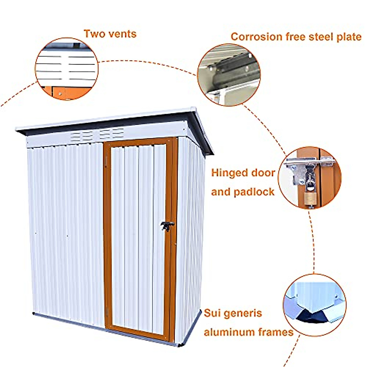 Gagihoom Outdoor Garden Storage Shed,5.1 x 2.6 FT Metal Shed Storage House with Doors Lock for Patio Yard(Base not Included) White