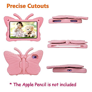 Tading Case for iPad Mini 7 A17 Pro Mini 6 8.3 Inch iPad Mini Case for Kids, Cute Butterfly Shockproof EVA Foam Stand Cover for iPad Mini (6th 7th Generation) 8.3" Tablet for Girls - Pink
