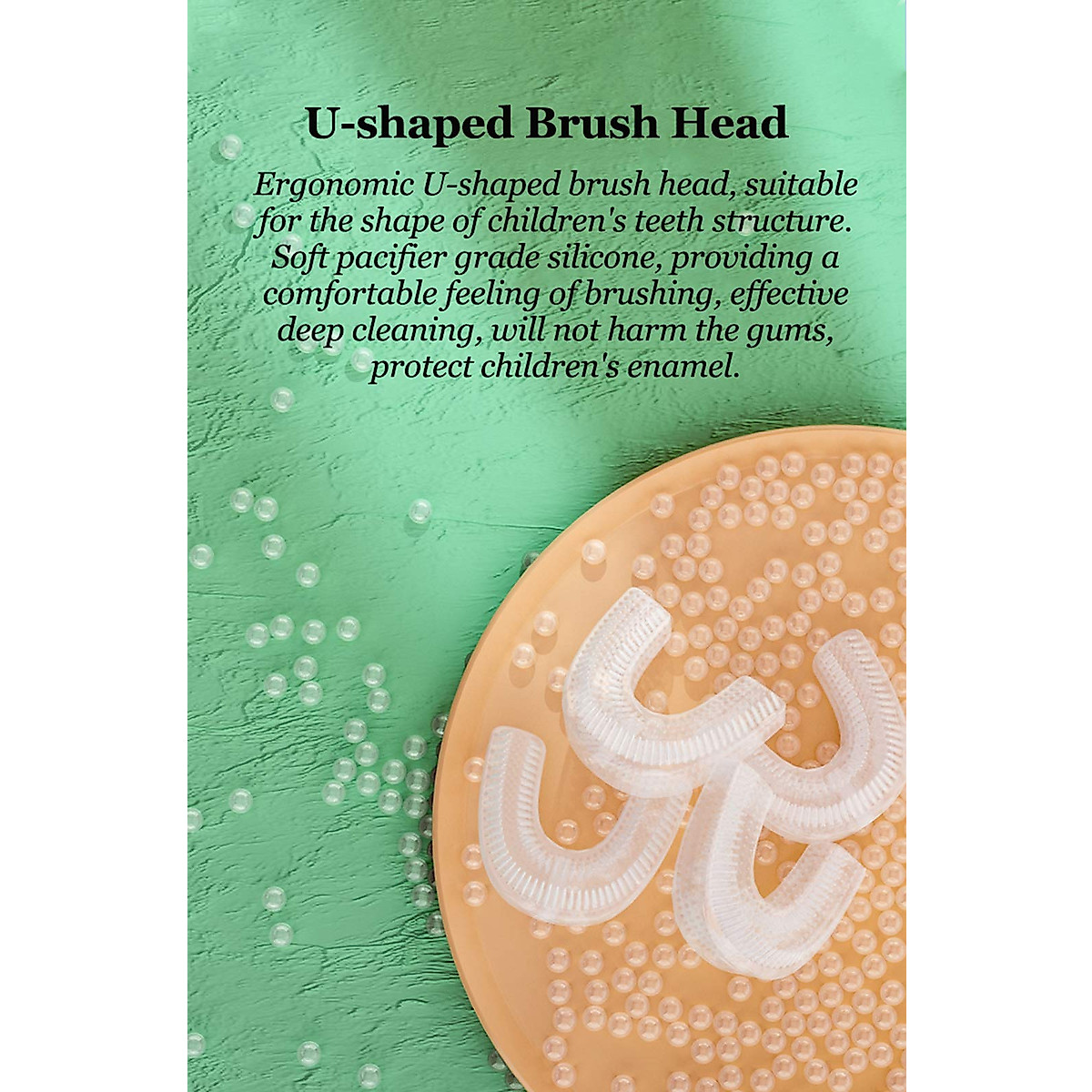 FOKER U-Shaped Electric Toothbrush Brush Replacement Heads, Kids Automatic Toothbrush Head Accessories, Replaceable Toothbrush Head, Silicone Toothbrush Head, Suitable for 2-6 Years Old, Pack of 4