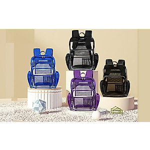 KUI WAN Clear Backpacks for School Large Clear Bookbag with Multi-Pockets PVC Transparent Backpack for College,Work,Black