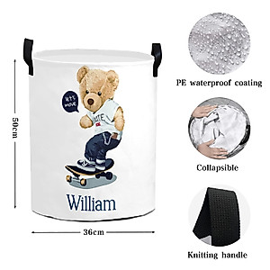 Grandkli Bear Personalized Freestanding Laundry Hamper, Custom Waterproof Collapsible Drawstring Basket Storage Bins with Handle 50cm x 36cm