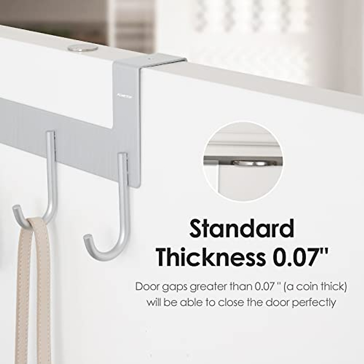 ACMETOP Over The Door Hooks, Aluminum Door Hanger Hook with 5 Coat Hooks for Hanging, Heavy Duty Over The Door Coat Rack for Towel, Bag, Robe, Back of Bathroom, Silver