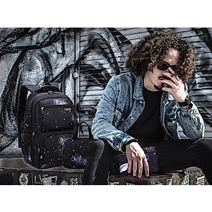 Voici et Voila Kids Galaxy Backpack, 3Pcs Bakcpack for Boys 12-14 Kids School Bags Middle School Elementary Book Bag Outer Space School Bag Large Capacity