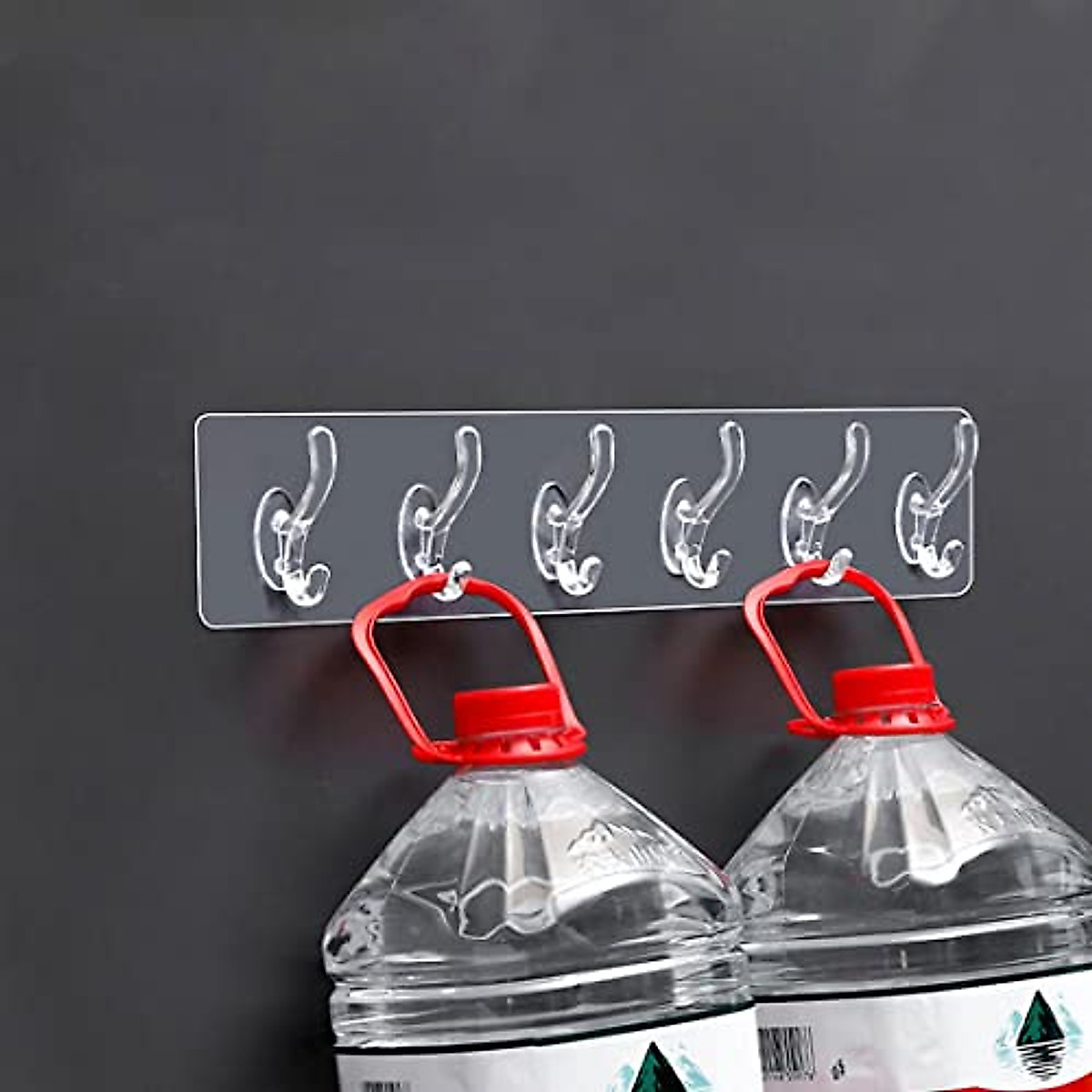 Multifunctional Transparent 6 Hooks, Transparent Plastic Glue Hooks, Adhesive Row Hooks, Punch-Free Wall-Mounted Hook, Oilproof Waterproof, Kitchen Bathroom Hooks