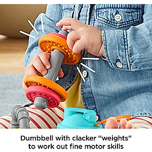 Fisher Price Teething & Rattle Toys Baby Biceps Gift Set, Gym-Themed for Infant Fine Motor & Sensory Play, 4 Pieces