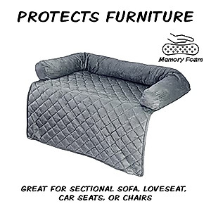 Furniture Protector Pet Cover for Dogs and Cats with Shredded Memory Foam filled 3-Sided Bolster Soft Plush Fabric by PETMAKER Â– 35Â” x 35Â” Gray