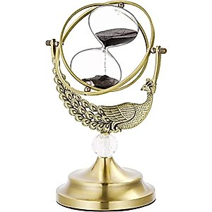 Sand Timer Hourglass Clock 60 Minute with Brass Peacock Frame & Crystal,SuLiao Antiguo Reloj De Arena 1 Hora,Metal Large Watch One Hour Glass Sand Watch for Gifts Home Office Desk Decor