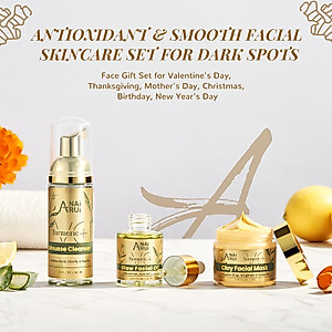 ANAI RUI Facial Skincare Set, Christmas Gift for Women Stocking Stuffers, Turmeric & Vitamin C Clay Mask for Dark Spot, Moisturizing Facial Oil, Turmeric Face Cleanser, Skincare Gift Set for Women