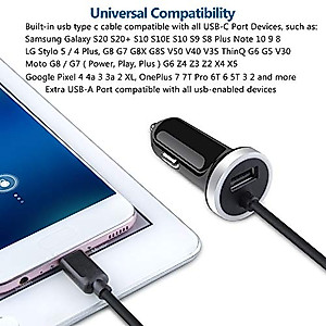USB C Car Charger, 3.4A Fast Charging Car Adapter+3ft Type C Cable for Samsung Galaxy S23 S22 S21 S20 S10 Note 20 A10E A20 A50 A51 A01 A71 A11,LG Stylo 6/5/4 G7 V60 ThinQ Moto G8 G7 Google Pixel 4 3a