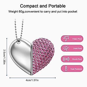 RAOYI 64GB Heart Shape USB 2.0 Flash Drive Crystal Memory Stick Thumb Drive Pen Drive Jump Drive Jewelry Pendant Necklace with Key Chain-Pink