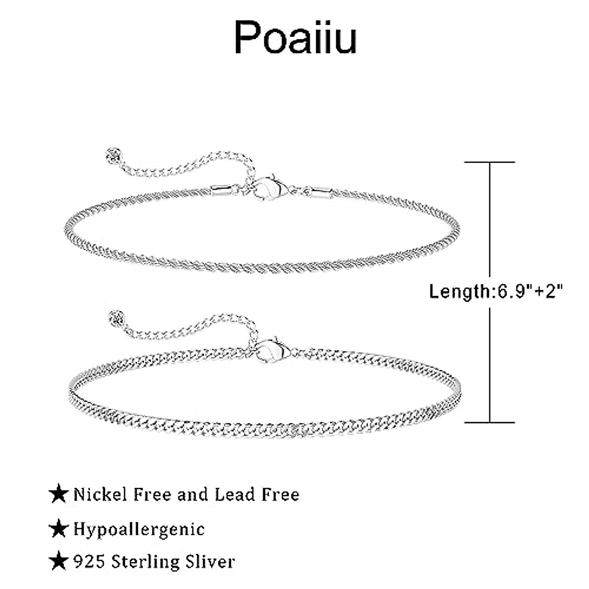 Poaiiu Silver Layered Chain Bracelets Sets for Men Women Silver Rope Figaro Cuban Link Chain Bracelets Set Men Jewelry Gifts for Dad Boyfriend Husband