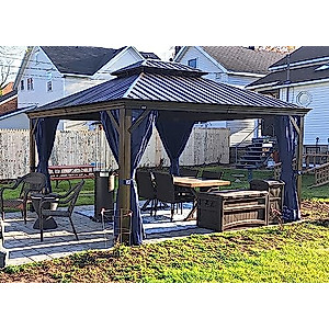 PURPLE LEAF 10' X 12' Hardtop Gazebo Canopy with Netting and Curtains for Outdoor Deck Backyard Heavy Duty Sunshade Outside Metal Patio Permanent Pavilion