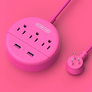 Power Strip with USB - NTONPOWER Travel Power Strip Flat Plug, 10ft Extra Long Extension Cord, 3 Outlets 2 USB Desktop Charging Station, Wall Mount, Compact for Home, Dorm Room, Office and Cruise Ship
