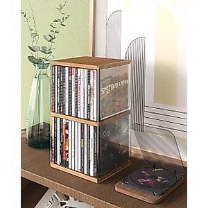 AREAJD 2 Pack Retro Walnut-colored MDF CD Holder Desk Rack Organizer, Holds 30 CD Case, Cd Holder Stand, CD Storage/Shelf/Tower/Stand Dollar, Fit for Theatre Room