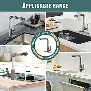 Kitchen Faucets, Brushed Grey Kitchen Faucet with Pull Down Sprayer and Deck Plate, Stainless Steel Commercial Utility Kitchen Faucets for Sink 3 Hole for Bar Rv Camper Laundry Outdoor Farmhouse Sink