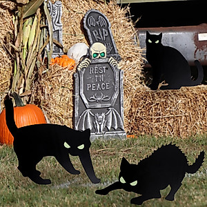 Black Cat Silhouette Halloween Yard Signs Stakes Outdoor Decorations - 3PCS Black Cat Lawn Decorations Signs for Garden Yard Scary Halloween Witch Decorations Outside (Black Cat)